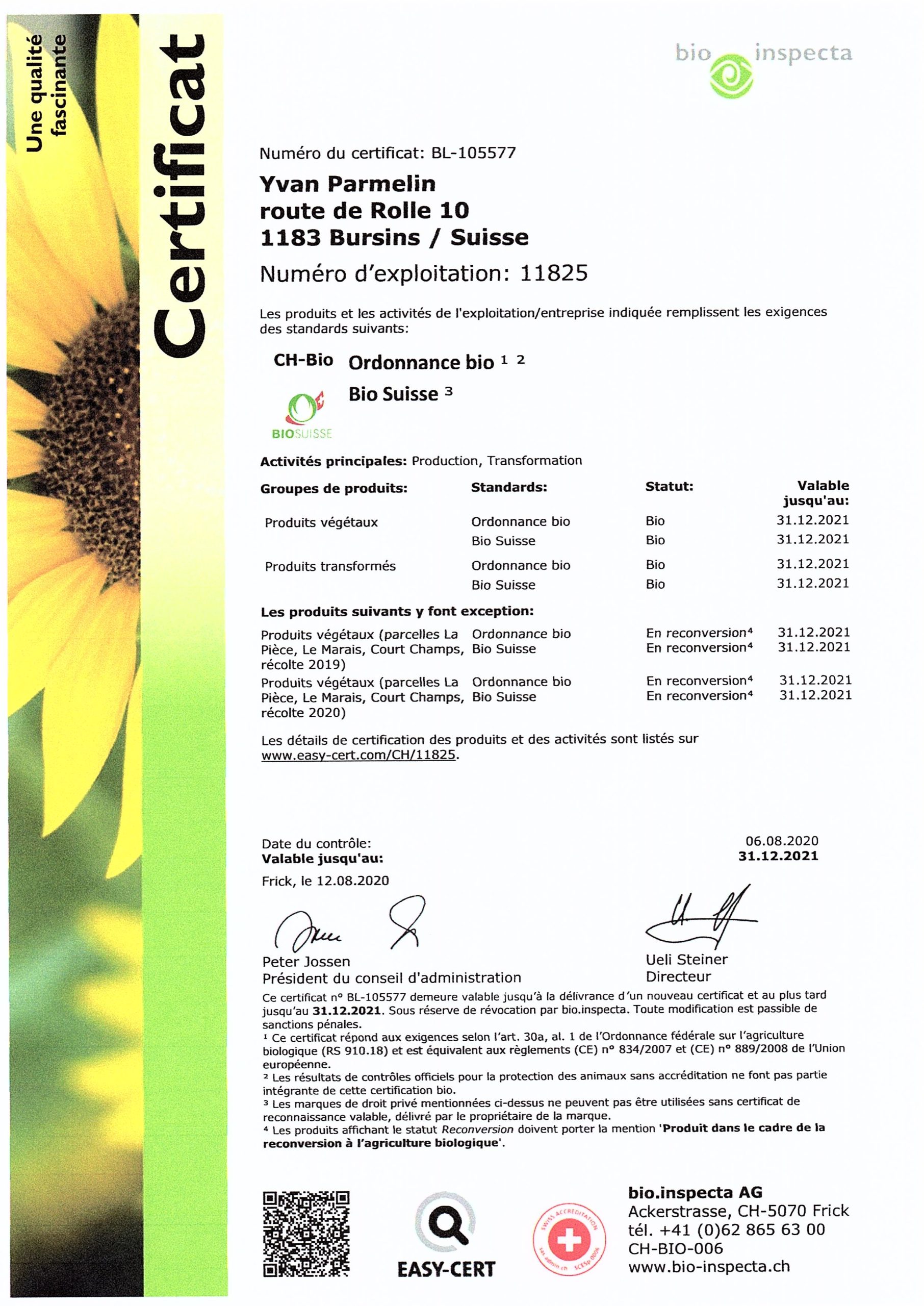 Nos Certificats Bio et Biodynamique | Domaine de la Croix